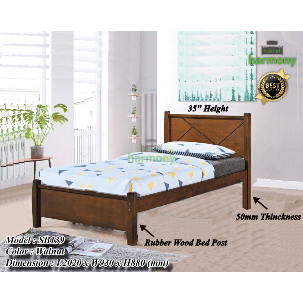 Harmony Oakland Wooden Single Bed Frame / Solid Wood Single Bed / Katil ...