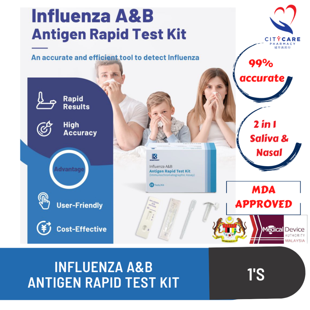 INFLUENZA A&B Antigen Rapid Test Kit (2 in 1 - Saliva & Nasal) 1's ...