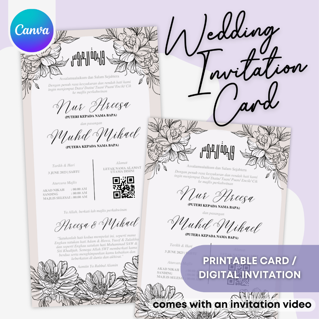 Wedding Invitation Card Template | Canva | Kad Jemputan Kahwin | Photo ...
