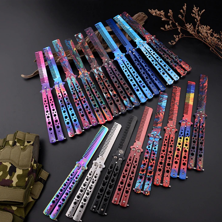 MKR Foldable Balisong Style Stainless Steel Butterfly Comb Training ...