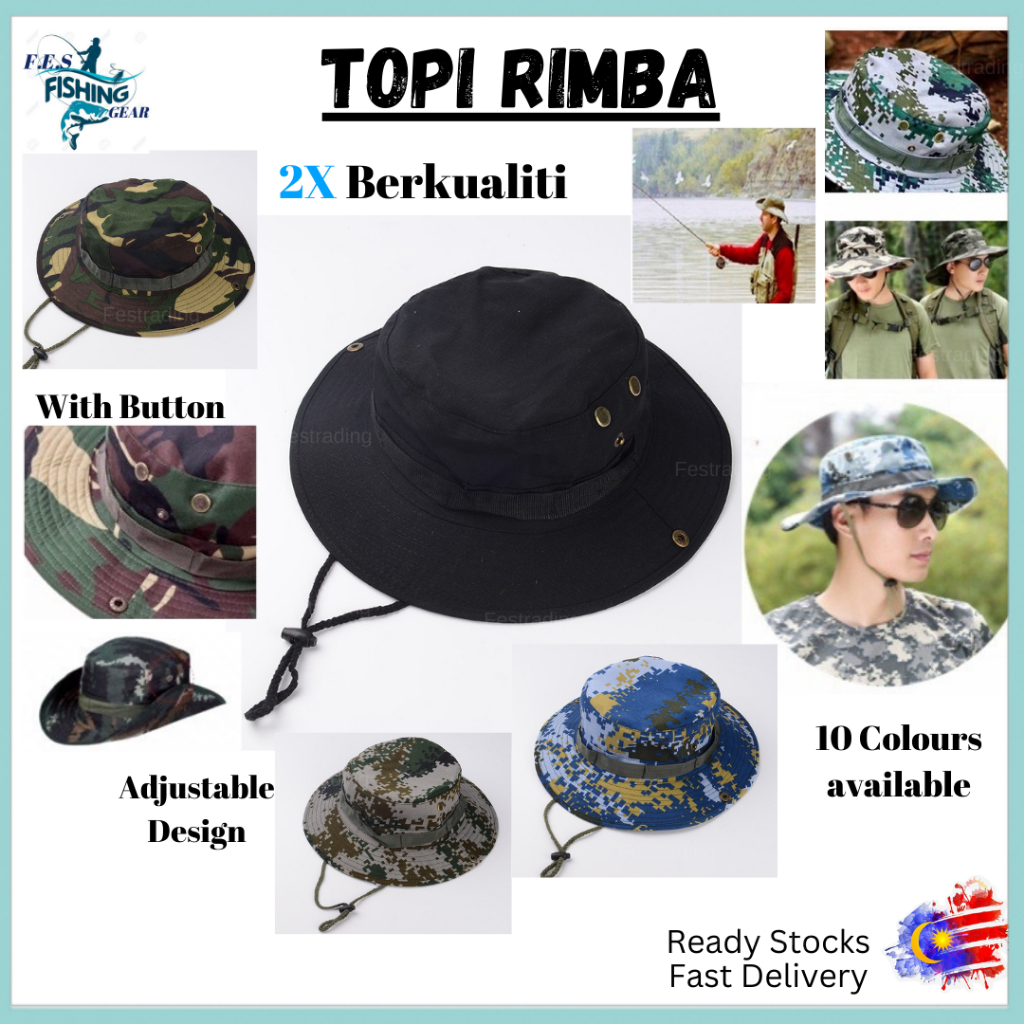 Topi Rimba Topi Hiking Anti UV Hat Topi Kerja Kebun Topi Askar Mancing ...