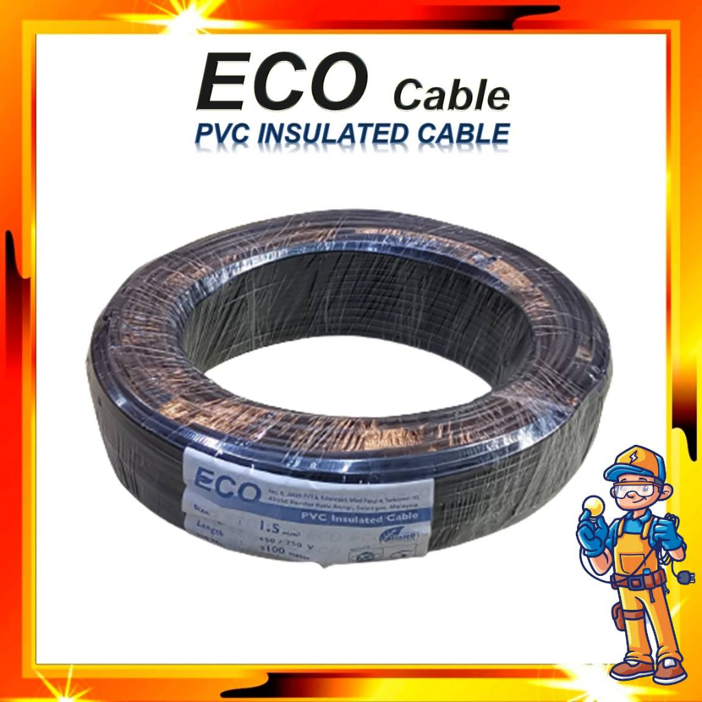 [SIRIM APPROVED] 100Meter +- ECO Cable PVC Insulated Cable 1.50mm ~ 2 ...