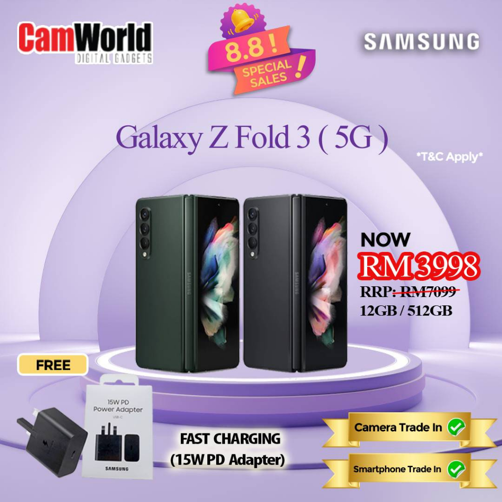 Samsung Galaxy Z Fold 3 5G / Z Fold3 ( 12GB + 512GB ) With 15W Adapter ...