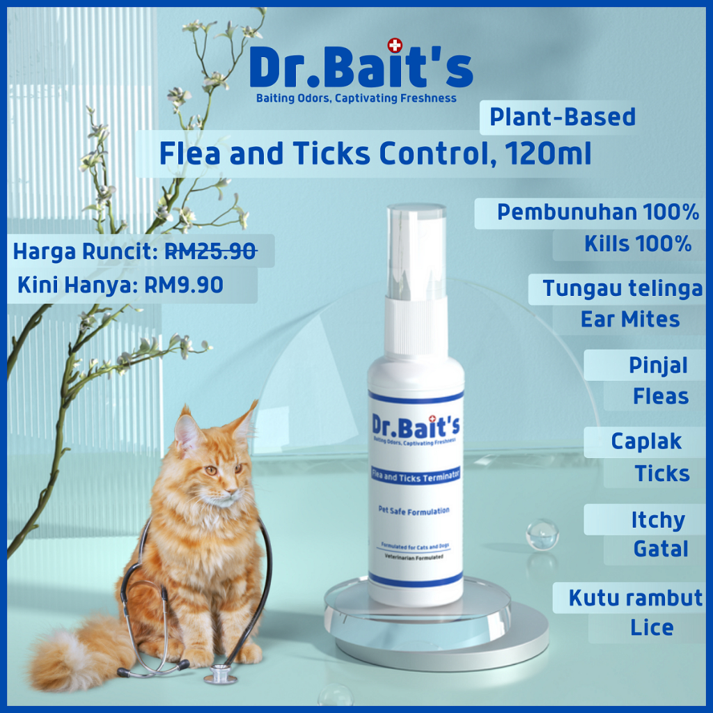 Dr.Bait's Plant-Based Pet Flea and Tick Control Spray for Cat and Dog ...