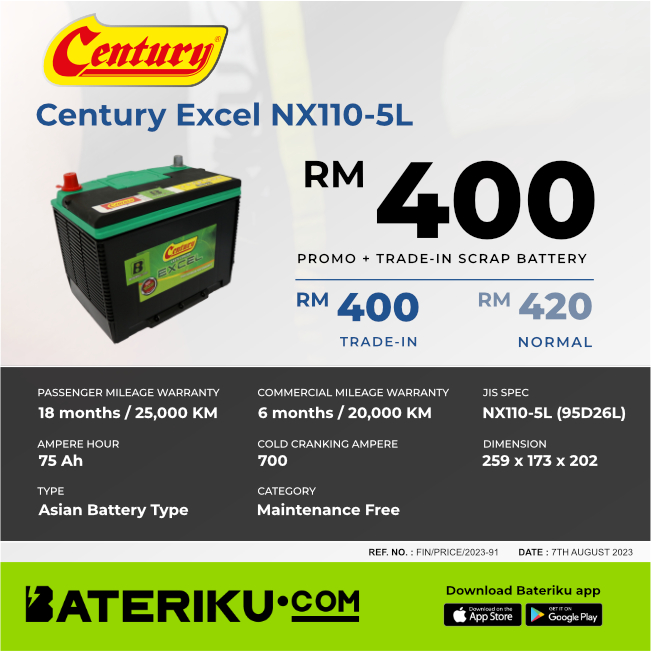 BATERI KERETA | NX110-5L | 95D26L | MF | CENTURY | Shopee Malaysia