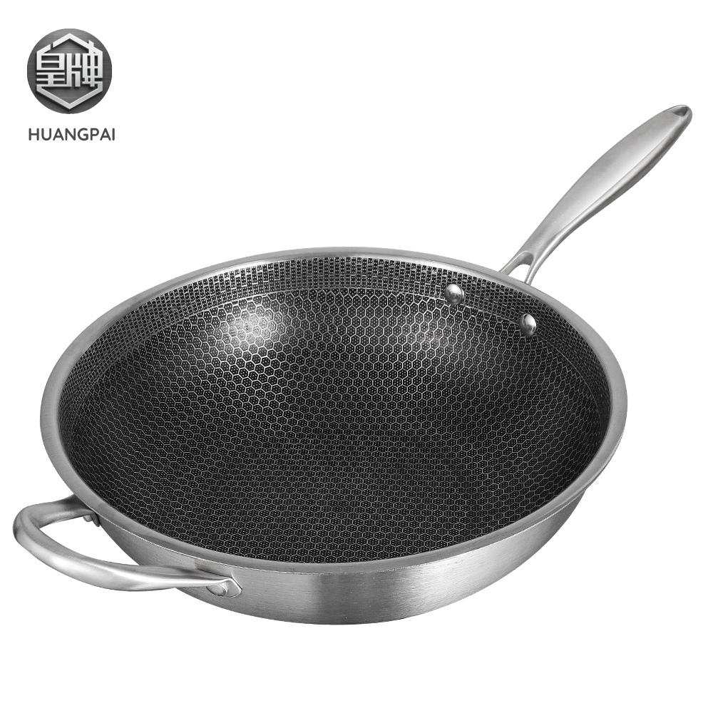 STAINLESS STEEL FRYING WOK Non stick Honeycomb Wok Handle Frying Grill ...
