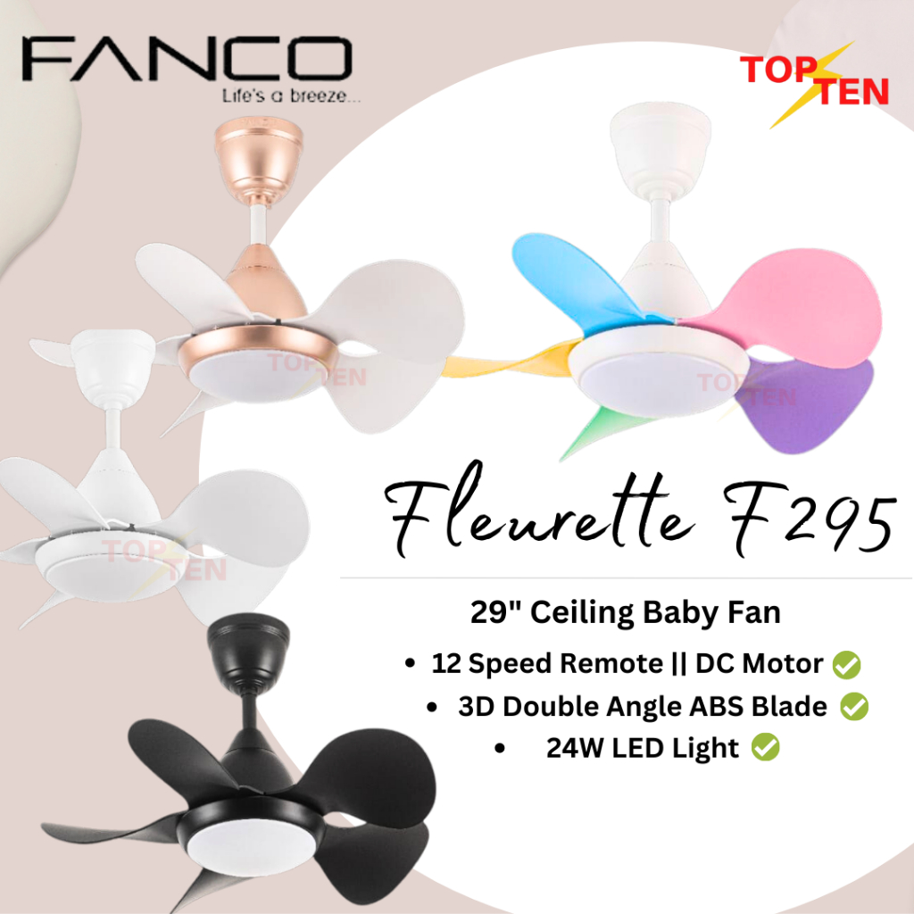 Fanco F295 Ceiling Fan 29" Baby Fan Fleurette 12 Speed Remote Control ...