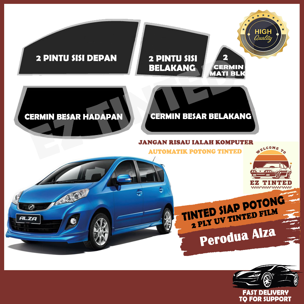 Perodua Alza_Full Set _Tinted Kereta _2PLY UV Film_Hitam_Siap Potong ...