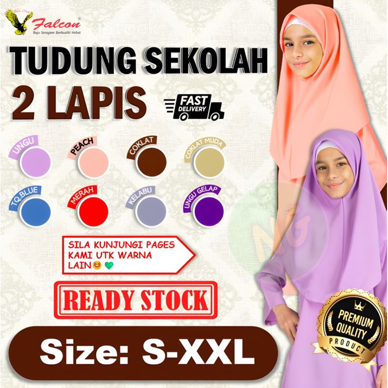 Original Ready Stock Tudung Sekolah 2 Lapis Ungupeachcoklattqbluemerahkelabuungu 