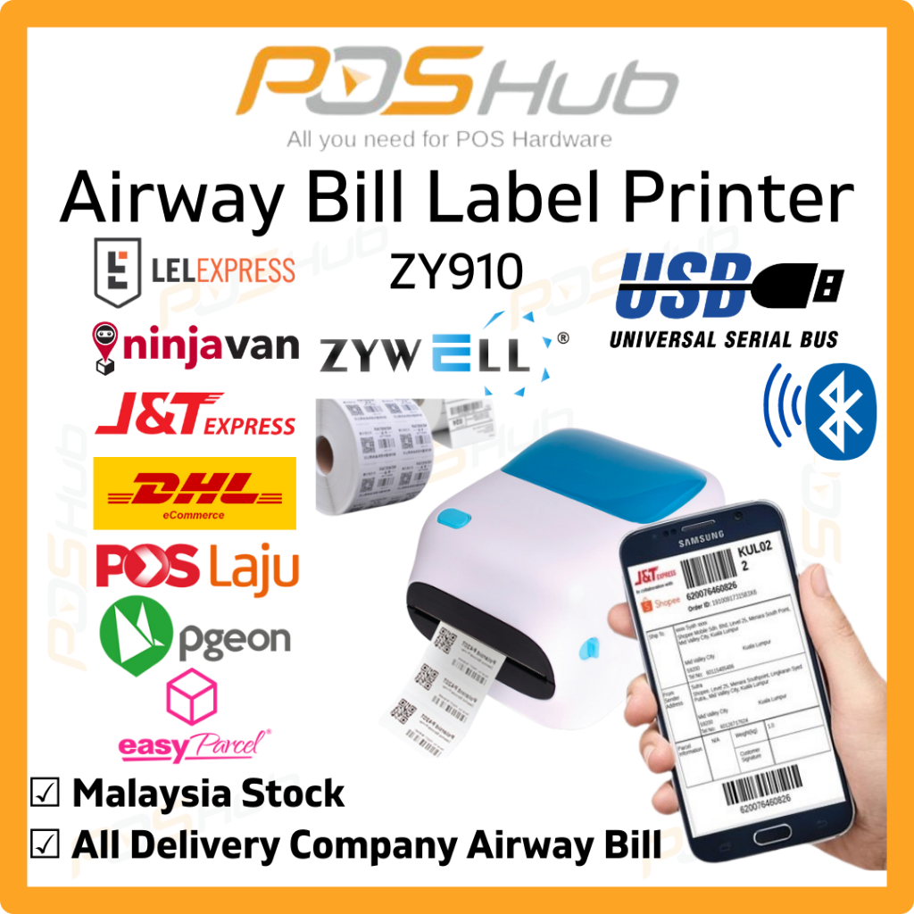 Zywell Barcode Label Airway Bill Printer ZY910 USB+LAN+Serial / USB+Bluetooth | Shopee Malaysia