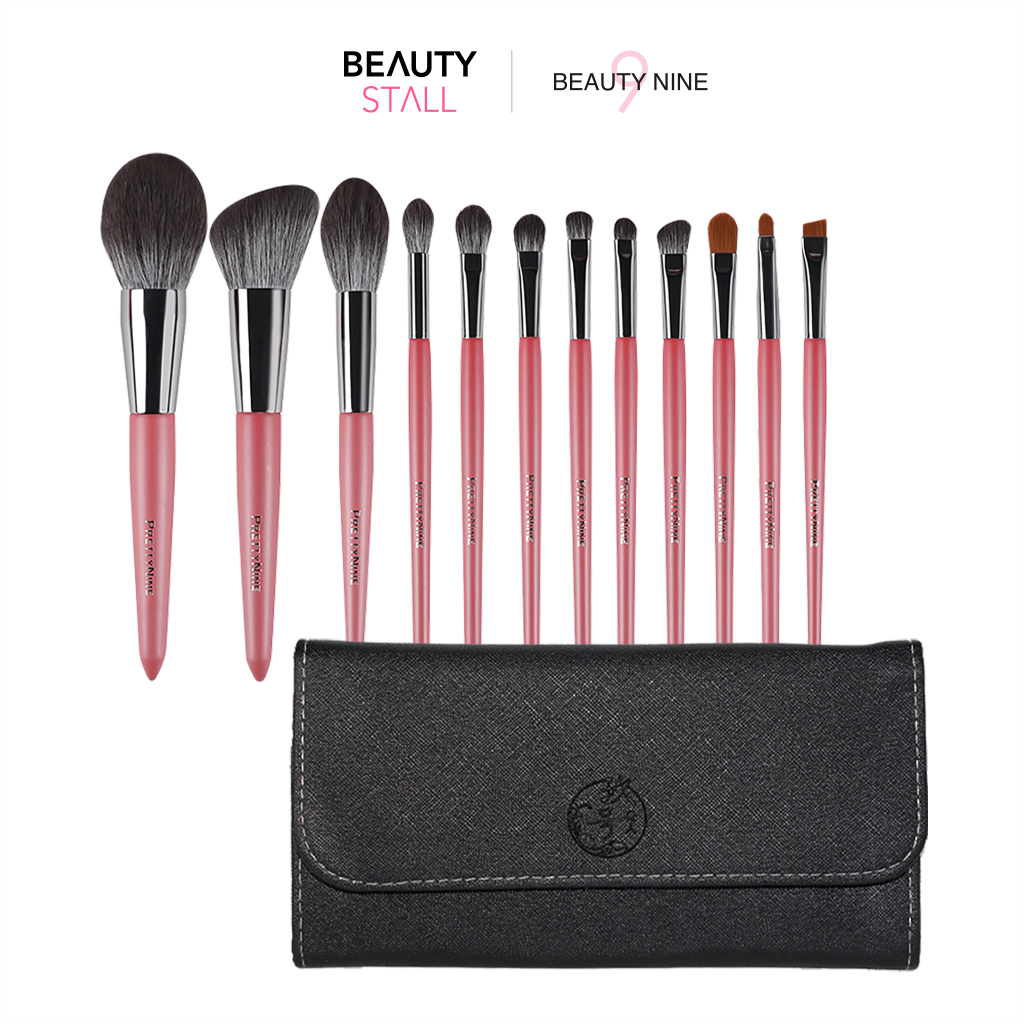 BEAUTY NINE Tomato Red Makeup Brush 12pcs Set [With Makeup Bag] | Make ...