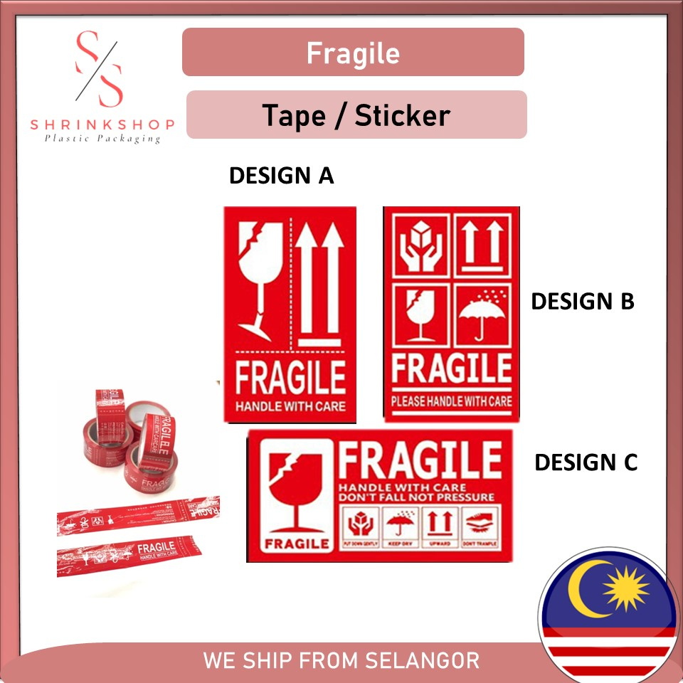 FRAGILE 100pcs Fragile Sticker / Fragile Tape 1 Roll / Red or White ...