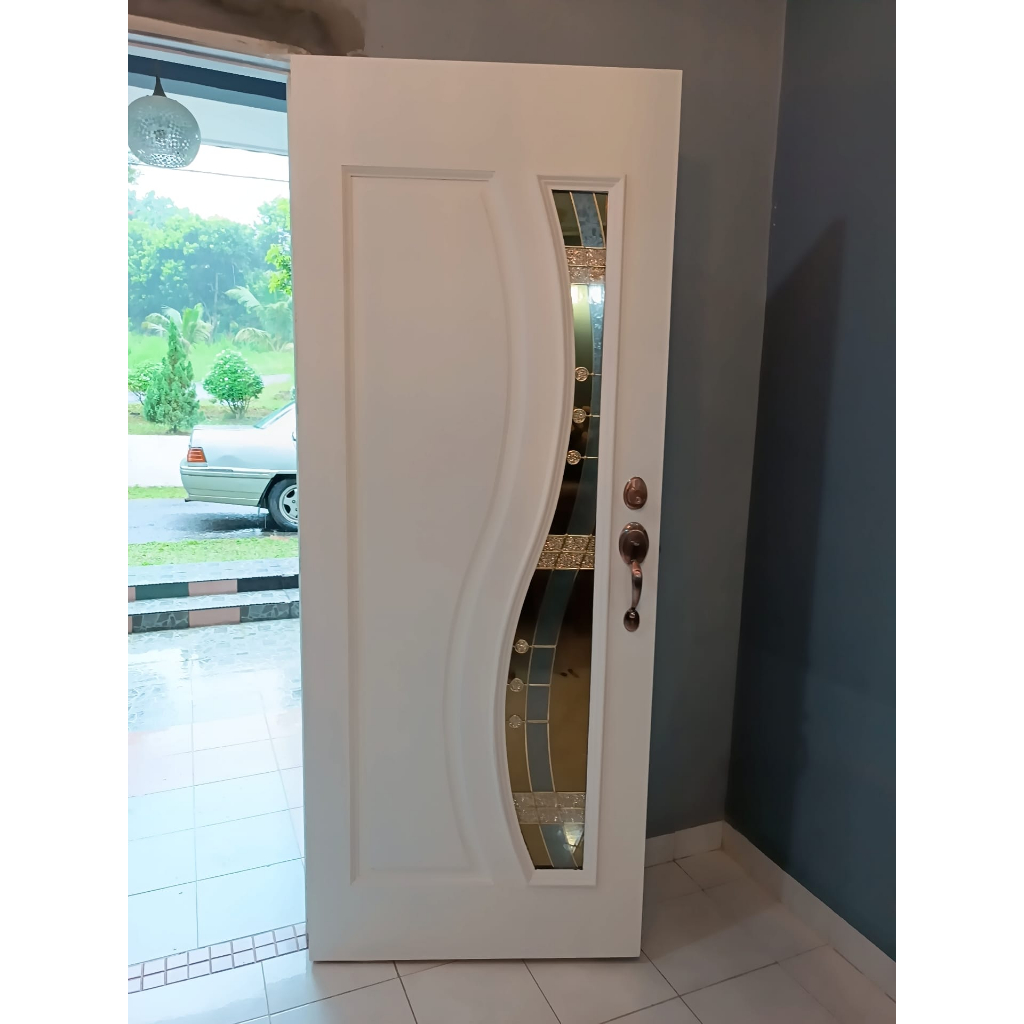 Pintu Kayu Cermin Depan Rumah Full Solid Wooden Door Tempered Glass ...