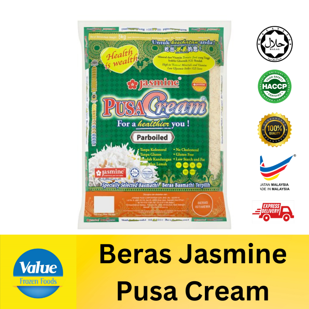 100% ORIGINAL Jasmine Pusa Cream Basmathi Parboiled Rice 5KG | Shopee ...