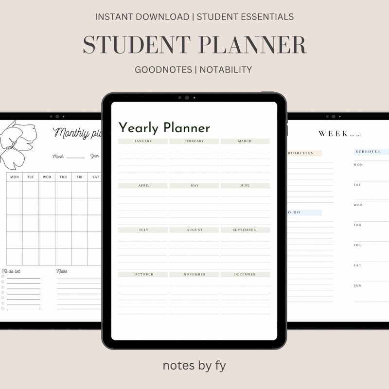 STUDENT PLANNER | DIGITAL PLANNER | YEARLY PLANNER | MONTHLY PLANNER ...