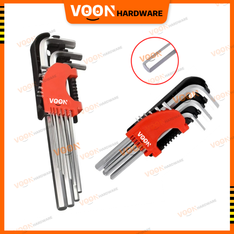 VOON 9pcs Allen Key Set Flat Head Hex Key Set Driver Extra Long L-shape ...
