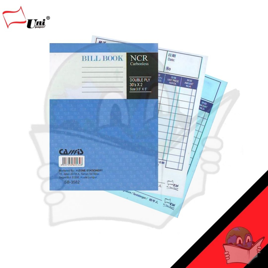 [UNI] SB-3582 3.5" x 5" Mini Cash Bill Book 30's x 2 ply NCR Carbonless (1pc) | Shopee Malaysia