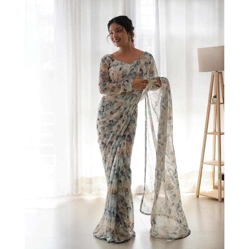 Most beautiful saree in Pure Tebi Silk Organza with Beautiful Digital ...
