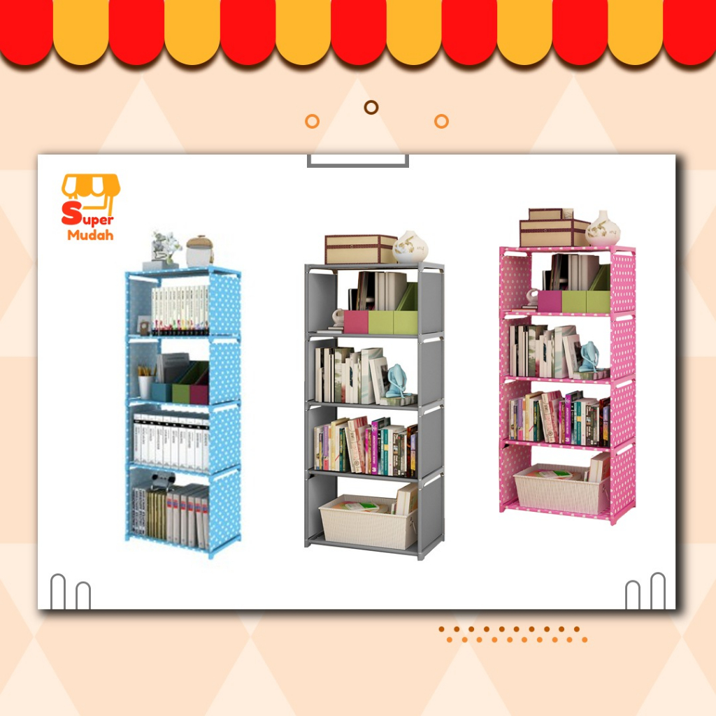 Rak Penyimpanan Buku Gaya Korea 4 Tingkat Dengan 4 Lajur Pemasangan ...
