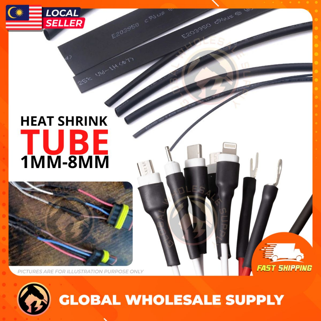 1 MTR Heat Shrink Tube Electrical Tube Penyambung Wayar Pembalut Wayar ...