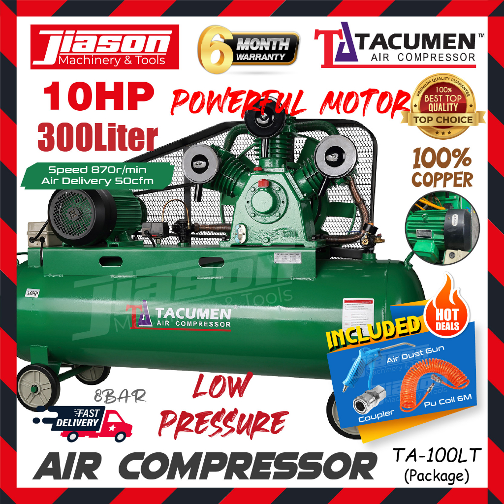【LOW PRESSURE】TACUMEN TA-100LT / TA100LT 300L 10HP 8Bar Air Compressor ...