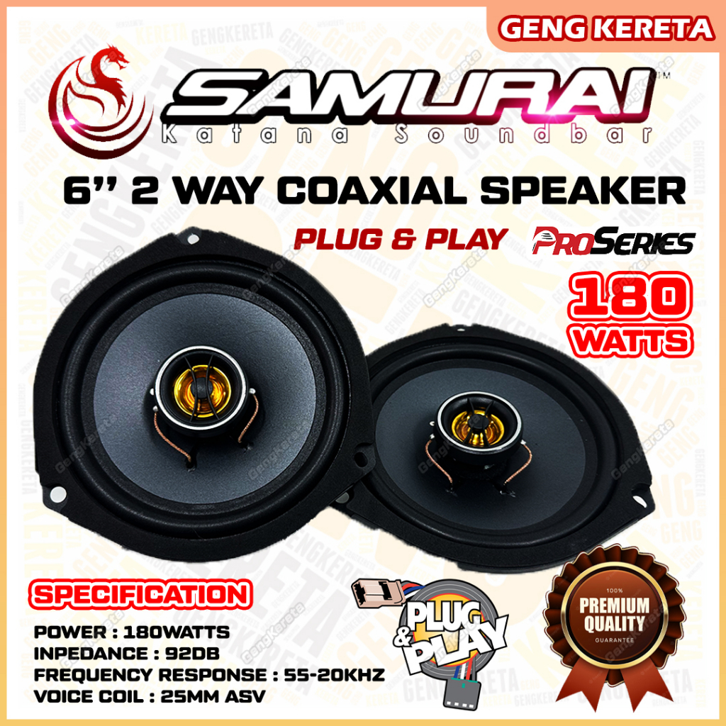 🔊 SAMURAI KATANA SOUNDBAR PRO SERIES 6 Inch 2 Way Plug & Play Front Rear OEM Speaker Car Audio ...