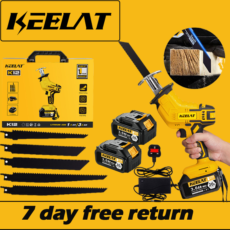 KEELAT Cordless Reciprocating Saw With 4 Saw Metal Blades Gergaji ...