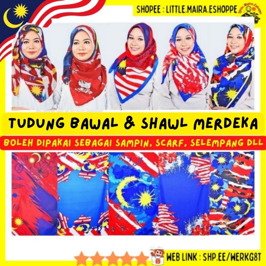 Tudung Bawal Merdeka Malaysia Sampin Selempang Corak Patriotik Sambutan ...