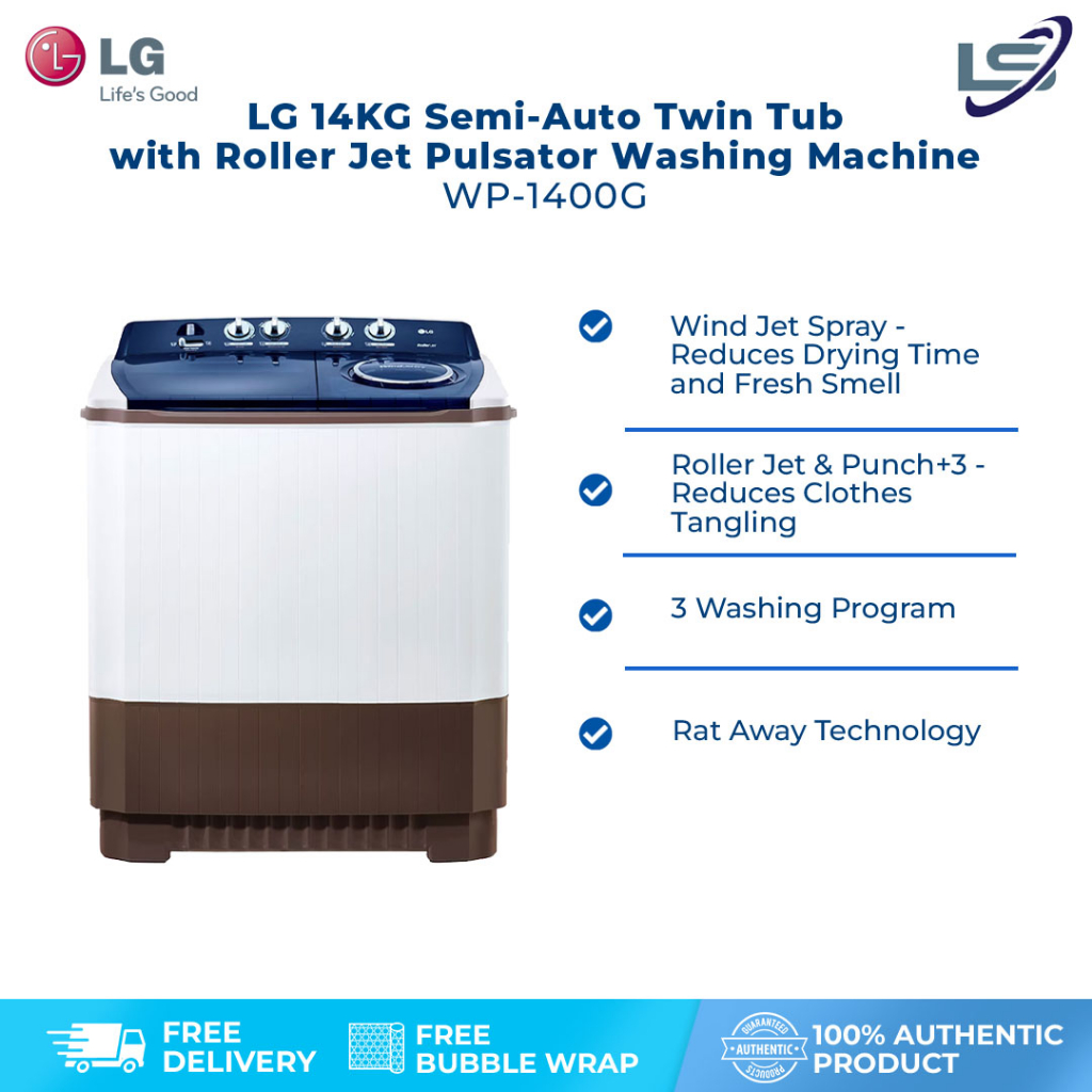 LG 14KG Semi-Auto Twin Tub with Roller Jet Pulsator Washing Machine WP ...
