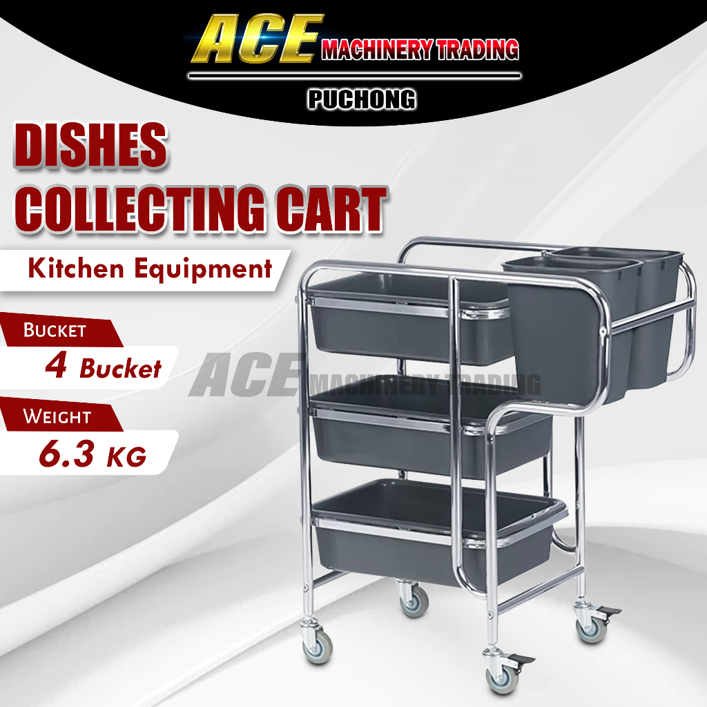 Dishes Collection Cart Round Tube Dish Collecting Trolley Stainless ...