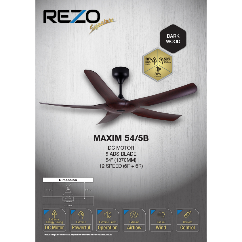 REZO 54" DC MOTOR CEILING FAN 6 SPEED REMOTE CONTROL// WITH LED LIGHT ...