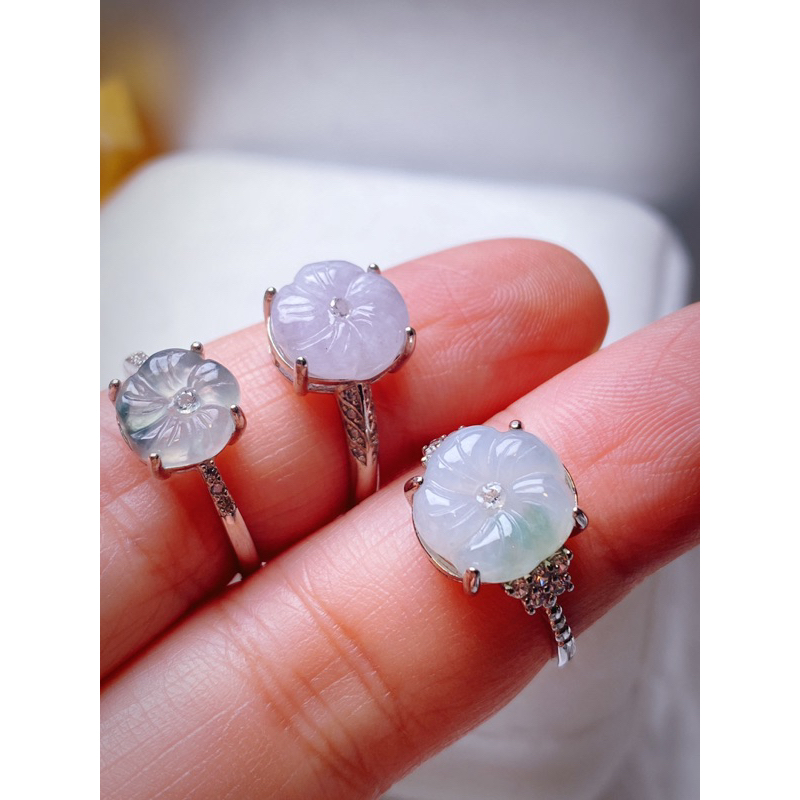 天然翡翠花花戒指S925可调节 8-14mm之间 Natura Jadeite Flower Ring S925 Adjustable | Shopee Malaysia