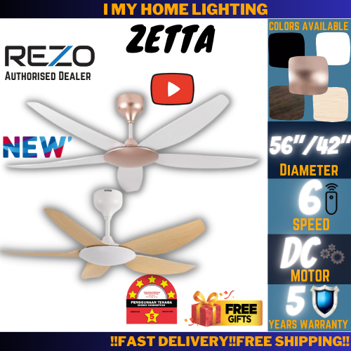 Rezo Zetta Mercury Ceiling Fan 56" 42" DC Motor 5 blade with remote fan ...