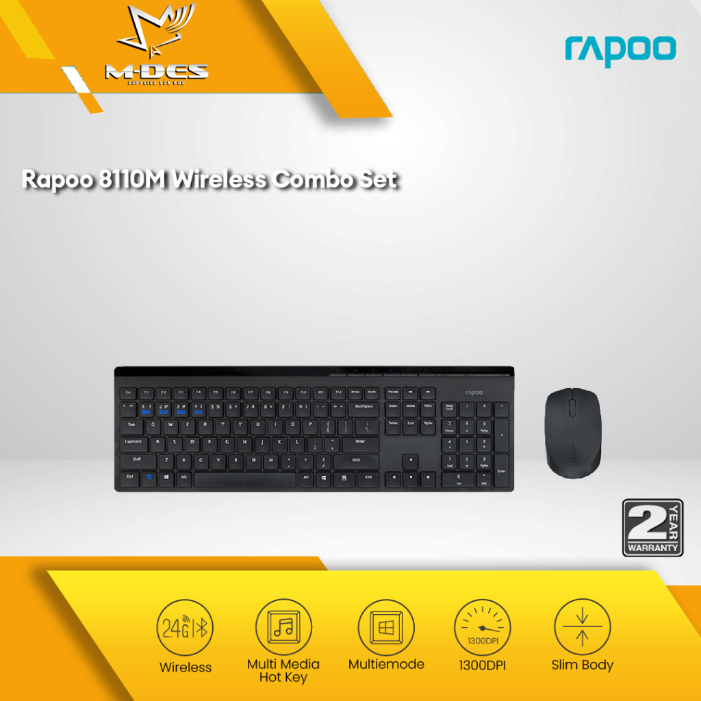 Rapoo 8110M Multi-Mode Wireless Bluetooth Keyboard/Mouse Combo Set with ...