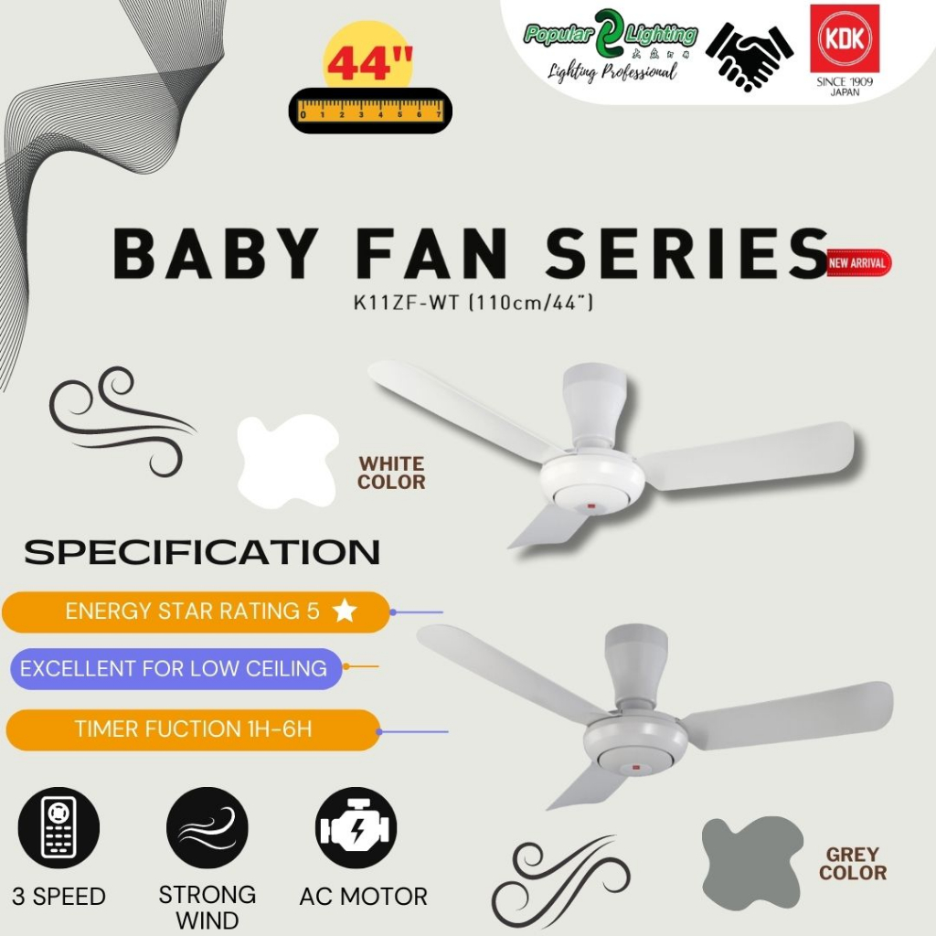 KDK K11ZF BABY FAN WITH REMOTE CONTROL (110CM/44”) K11ZF-GY (GREY ...