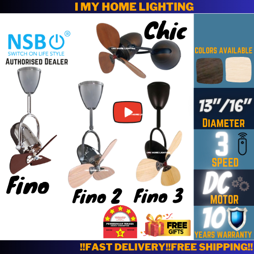 NSB FINO 2 FINO 3 Chic Small Mini Corner Ceiling Fan Remote Swing ...
