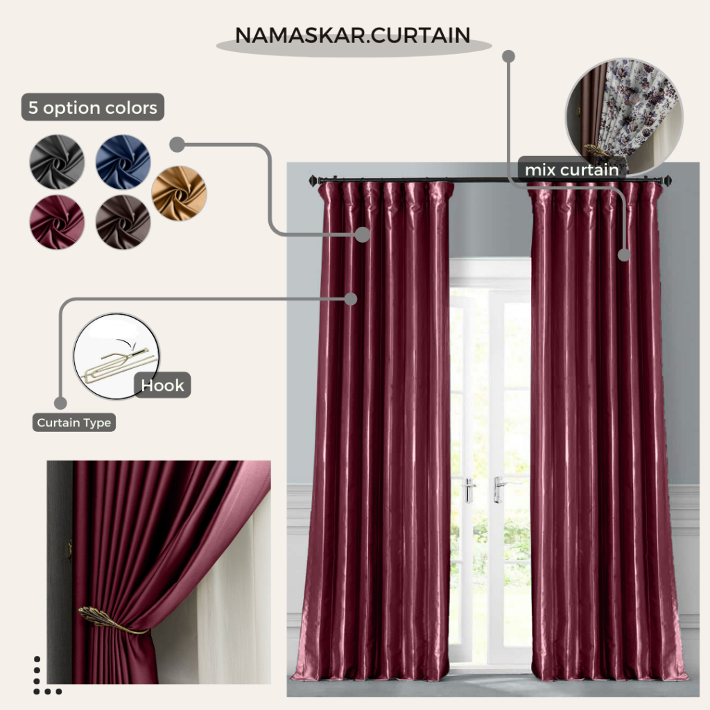 namaskar.curtain - Sarona Mix (135CM-290CM) Bunga&Plain Ready made ...
