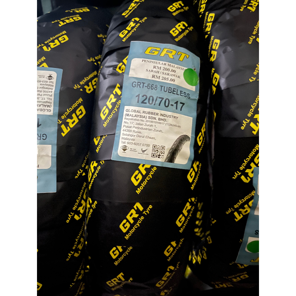 GRT Motorcycle Tubeless Tyre GRT668 Motor Tube Less Tayar 70/90-17 80 ...