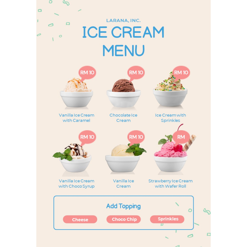 MENU PRICE LIST TEMPLATE [EDITABLE] Beige Modern Simple Doodle Ice ...