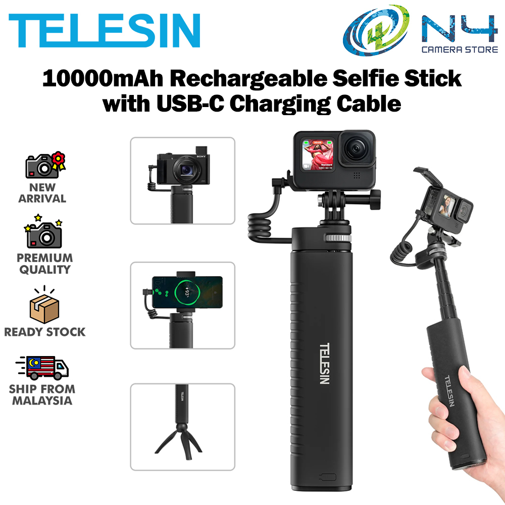 TELESIN 10000mAh Power Bank Selfie Stick Charging Handle Grip for GoPro ...