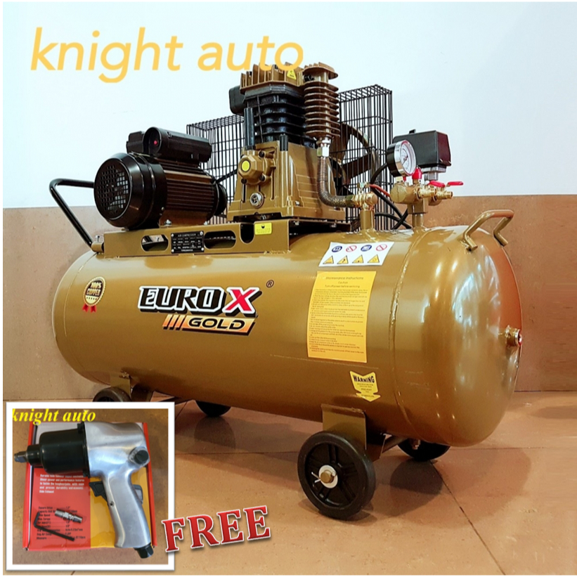 (FREE IMPACT WRENCH) Eurox EAX7130 EAW7130G GOLD 3HP 150L 8bar Belt Driven Air Compressor ...
