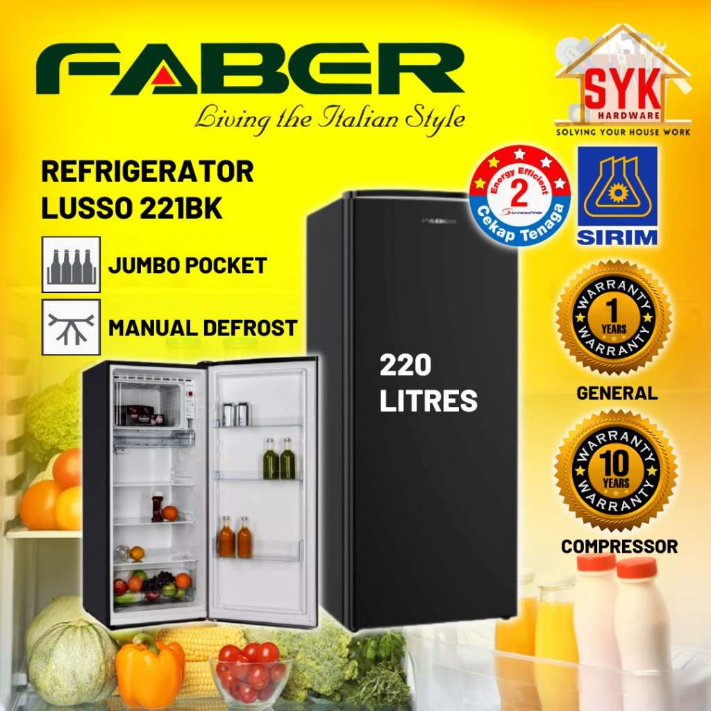 SYK Faber Single Door Refrigerator LUSSO 221BK 220 Liter Fridge 1 Door ...