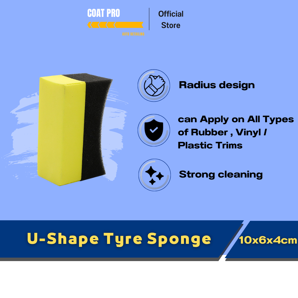 Coat Pro【U-Shape Tyre Sponge】Car Wheel Tyre Cleaning Pad Waxing Polishing Sponge Tire Sponge ...