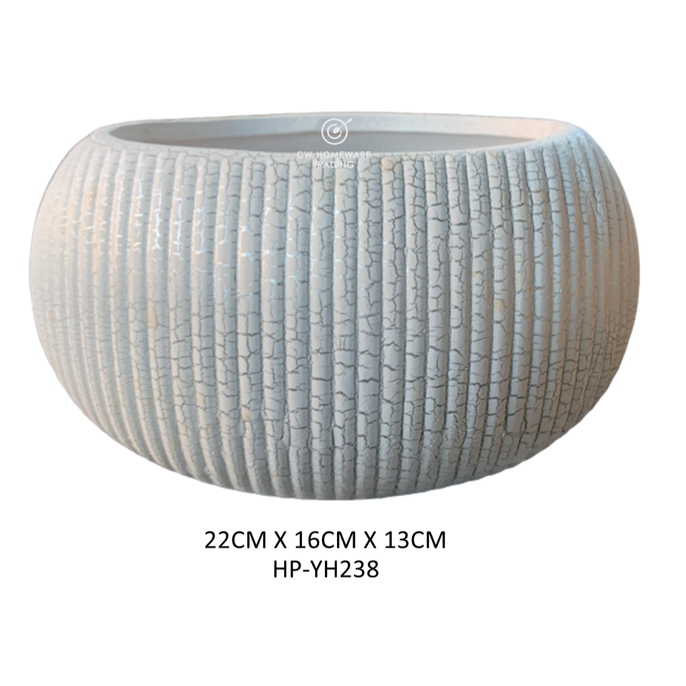 (Mattle&Silver Crack)Ceramic Oval Pot | Pasu Seramik | Ceramic Vase ...