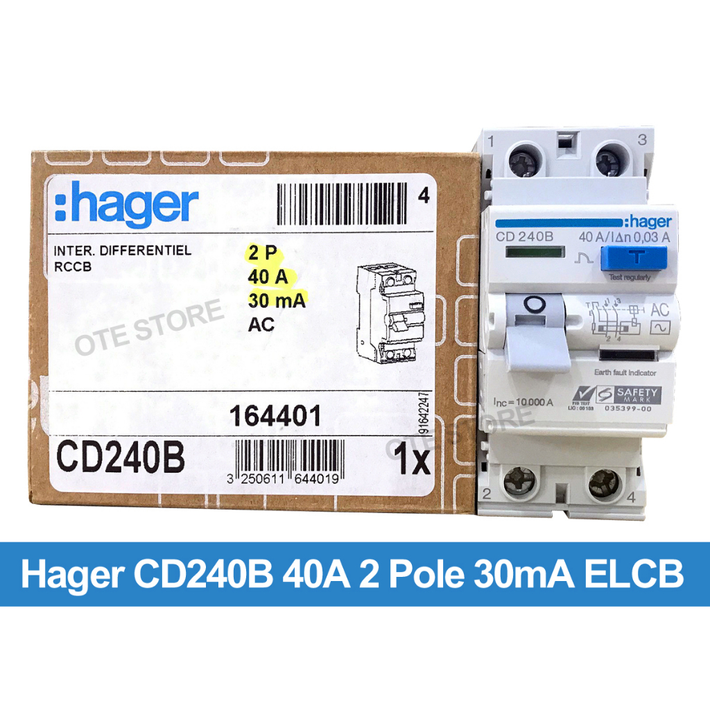 Hager CD240B 40A 2 Pole 30mA ELCB RCCB (SIRIM APPROVED) | Shopee Malaysia