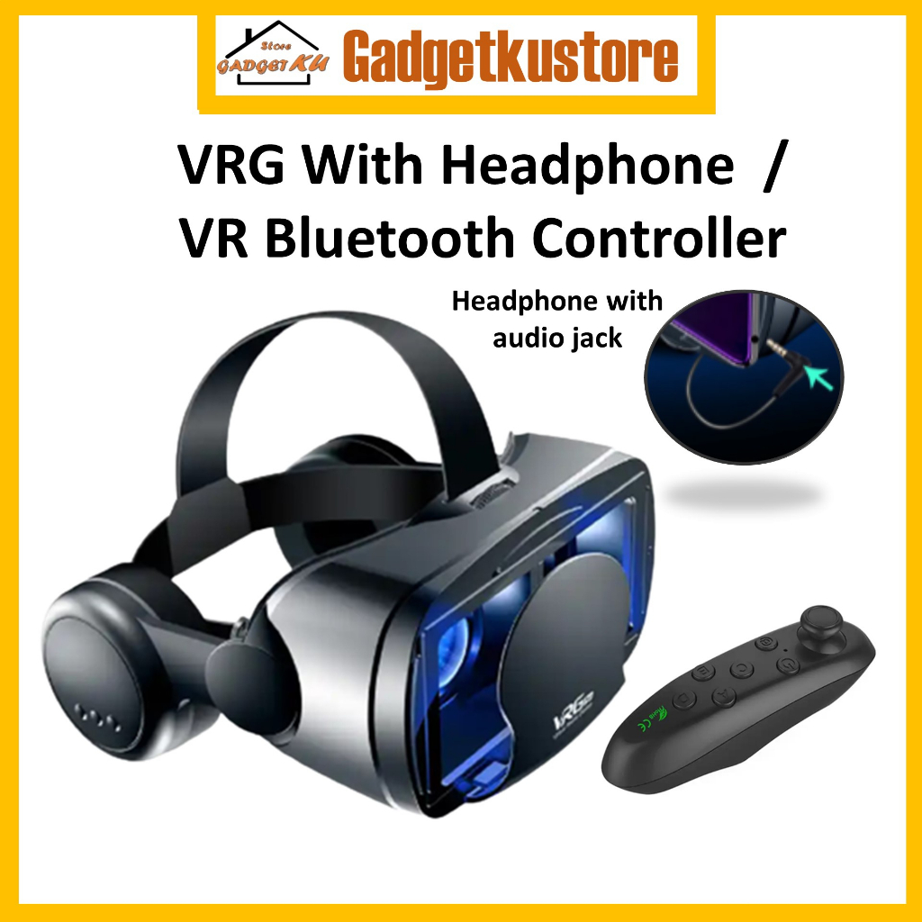 VRG Virtual Reality Glasses 3D With Headset Audio Jack / VR Bluetooth ...