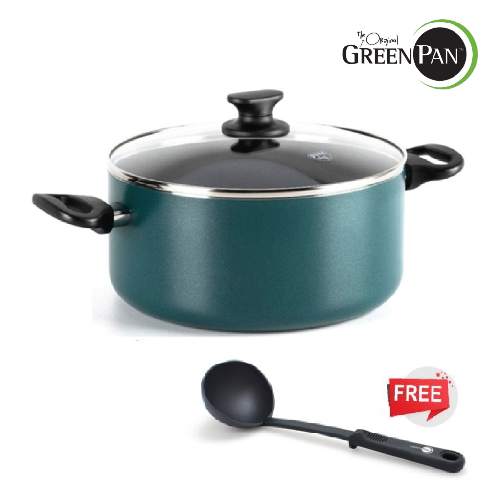 Greenpan Greenchef Collection 24cm/4.9L Non-stick Casserole (Free Greenpan Nylon Ladle 30.5 x 9. ...
