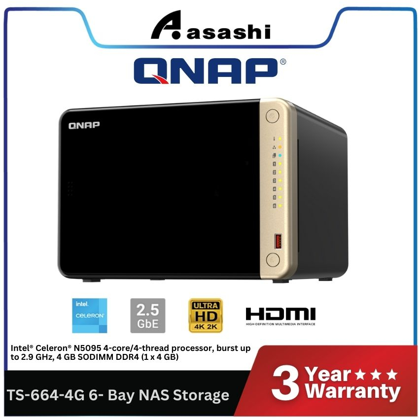 Qnap TS-664-4G 6- Bay NAS Storage (Intel Celeron N5105/N5095 Burst up to 2.9 GHz Quad Core ...