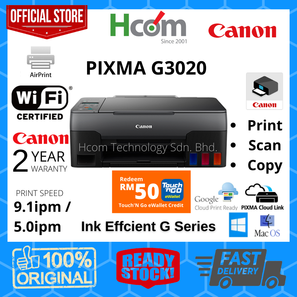 Canon PIXMA G3020 All In One Wireless Refillable Ink Tank Printer Print ...