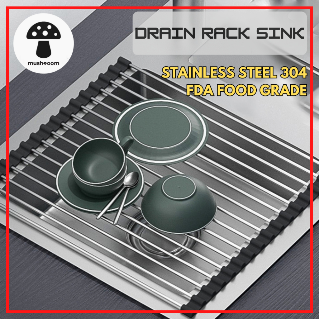 MM SUS304 Stainless Steel Foldable Dish Drying Rack Kitchen Sink ...